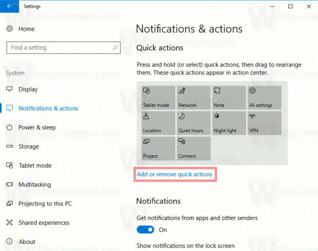 Customize Quick Action Buttons in Action Center of Windows 10