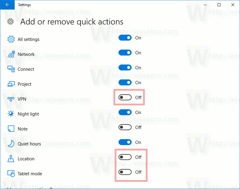 Customize Quick Action Buttons in Action Center of Windows 10