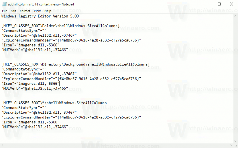 Add Size All Columns To Fit Context Menu In Windows 10
