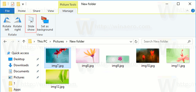 Play Image Slide Show in Windows 10 from File Explorer