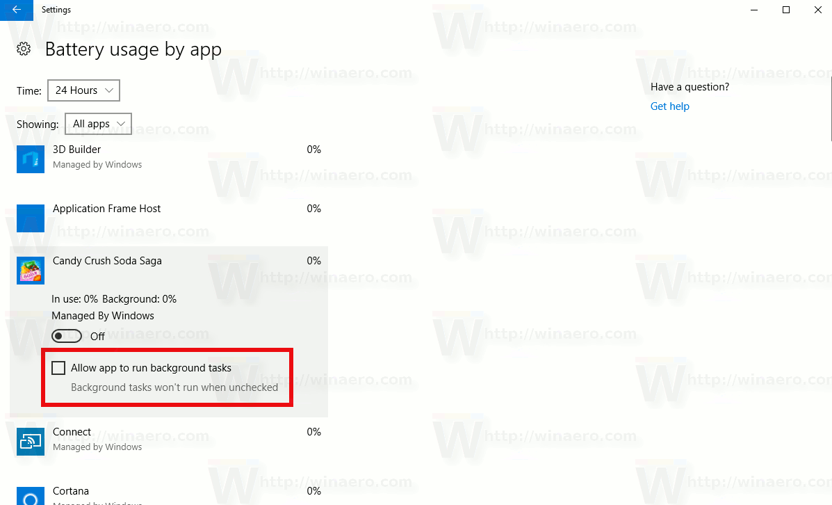Manage Battery Usage by App in Windows 10