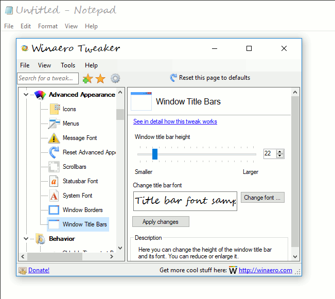 Change Title Bar Text Size in Windows 10 Creators Update
