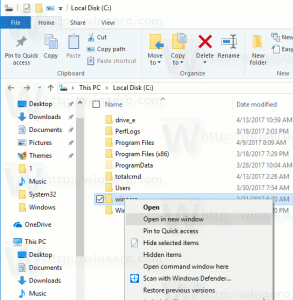 Remove Open in New Window Context Menu in Windows 10