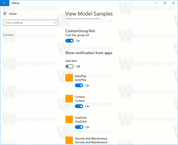 Enable Samples Page in Settings in Windows 10