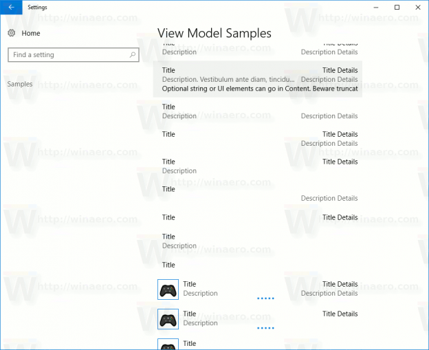 Enable Samples Page in Settings in Windows 10