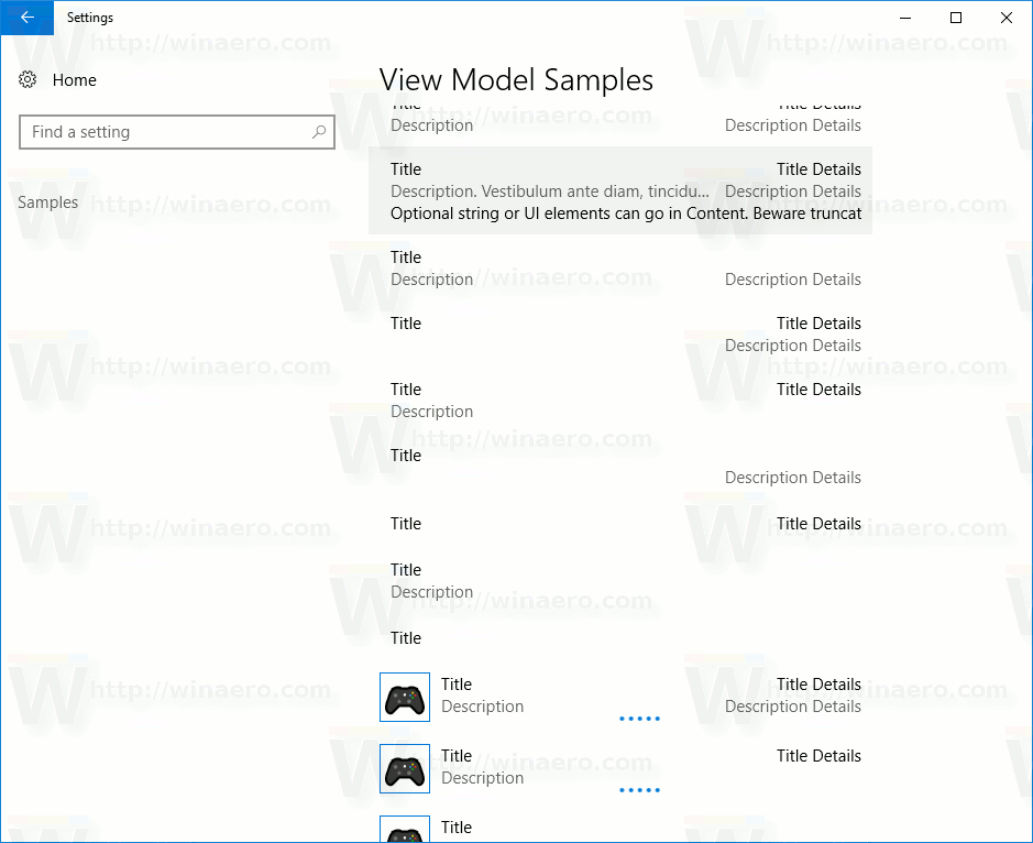 Enable Samples Page in Settings in Windows 10