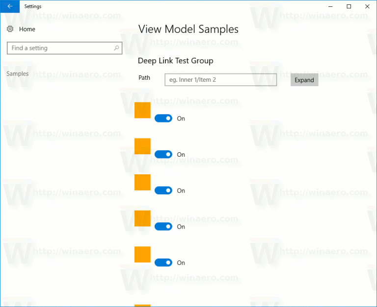 Enable Samples Page in Settings in Windows 10