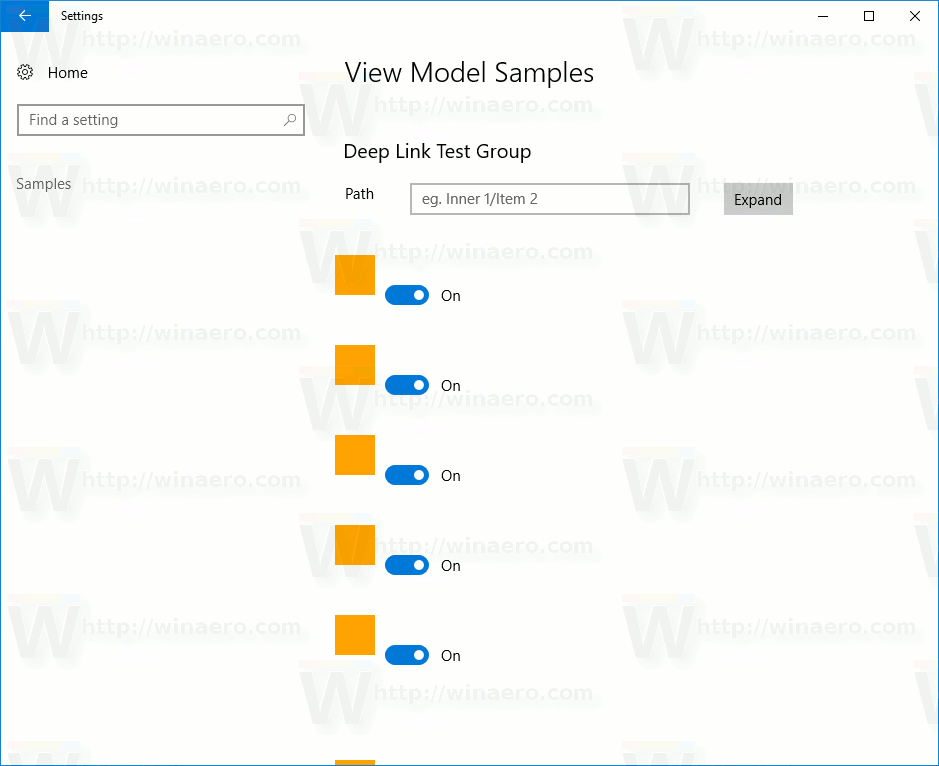 Enable Samples Page in Settings in Windows 10