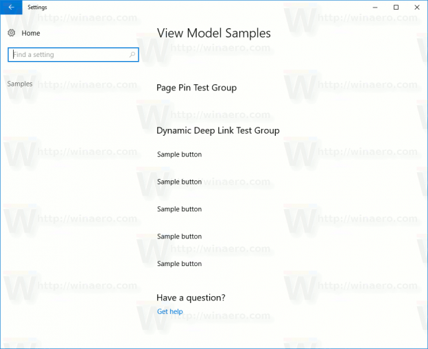 Enable Samples Page in Settings in Windows 10