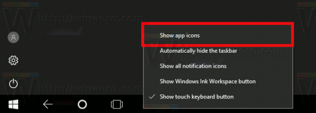 Enable App Icons on Taskbar in Tablet Mode in Windows 10