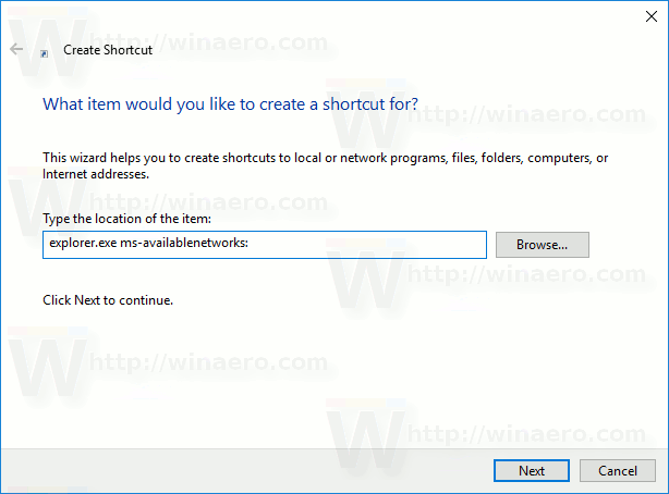 Create Show Available Networks Shortcut in Windows 10