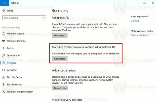 How To Go Back to the Previous Build in Windows 10