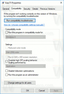 Change Compatibility Mode Settings for Apps in Windows 10