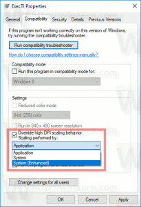 Change Compatibility Mode Settings for Apps in Windows 10