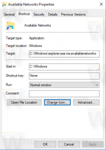 Create Show Available Networks Shortcut in Windows 10