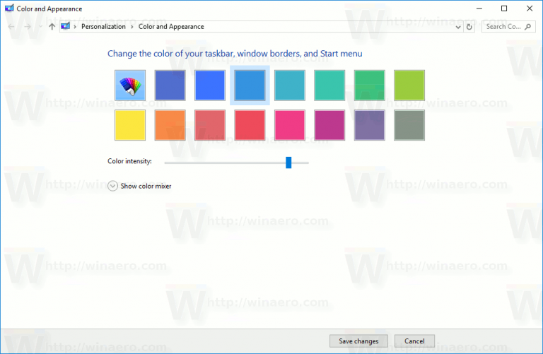 Open Classic Color and Appearance in Windows 10 Creators Update