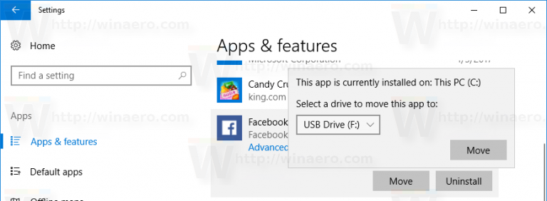 Move Apps to Another Drive in Windows 10
