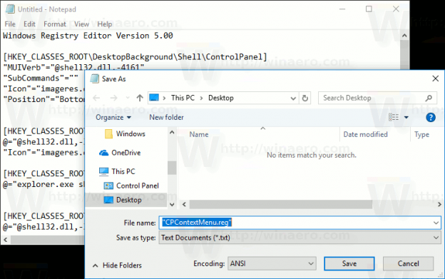Add Control Panel Context Menu in Windows 10