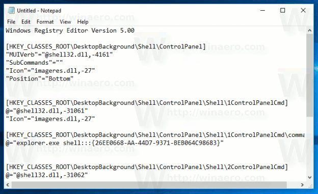 Add Control Panel Context Menu in Windows 10