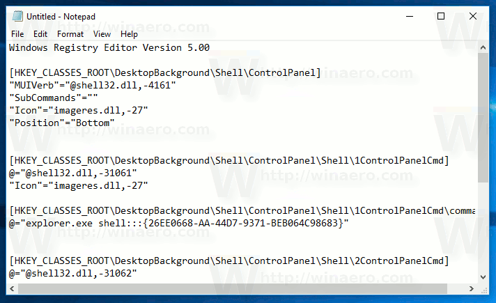 Add Control Panel Context Menu In Windows 10