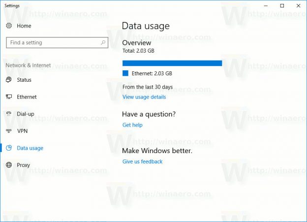 Reset Network Data Usage in Windows 10
