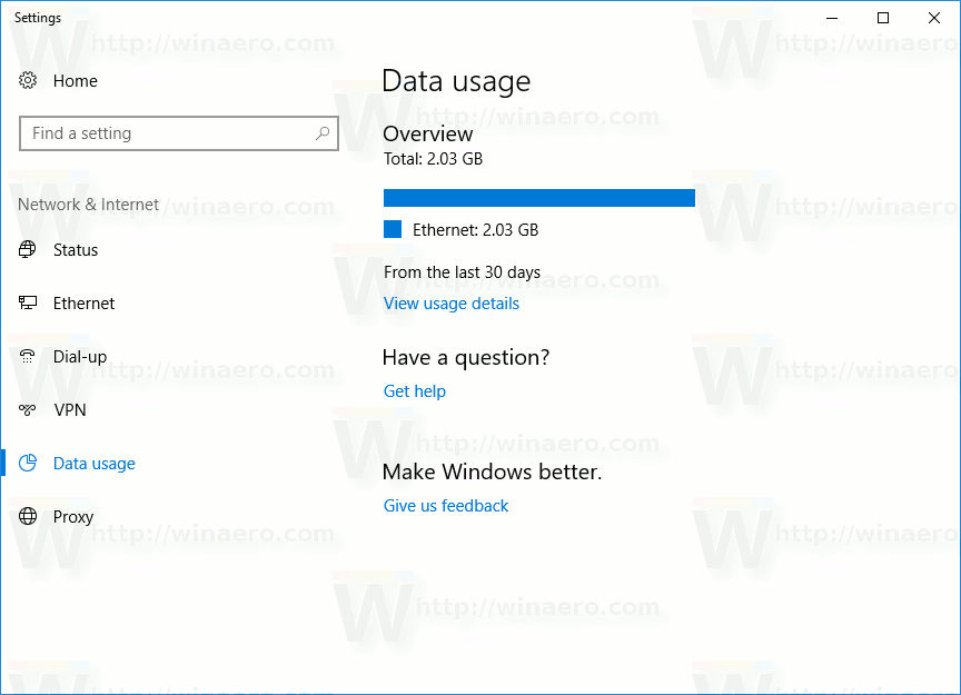 Reset Network Data Usage in Windows 10