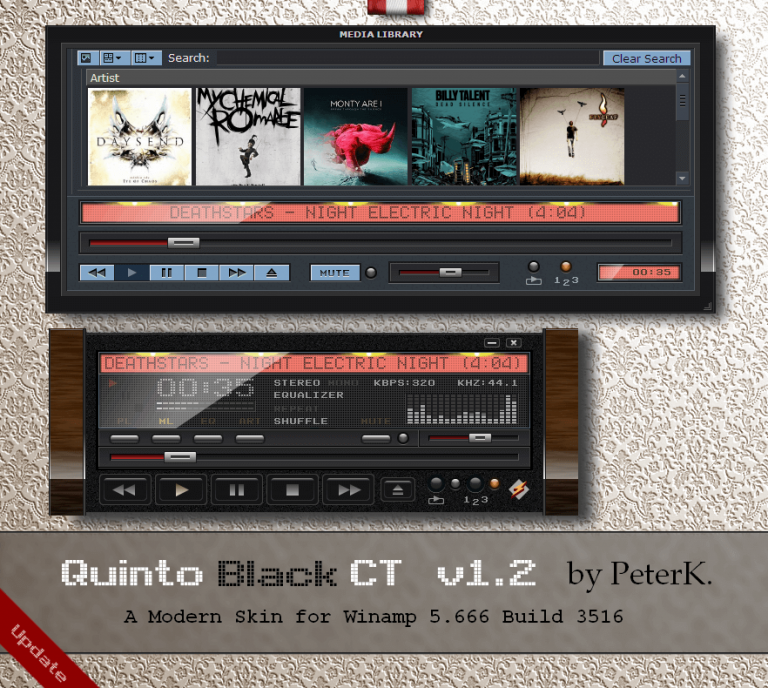 Quinto Black CT 1.2 is out – a skin for Winamp