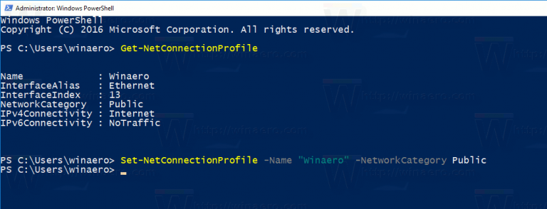 Change network location type with PowerShell in Windows 10