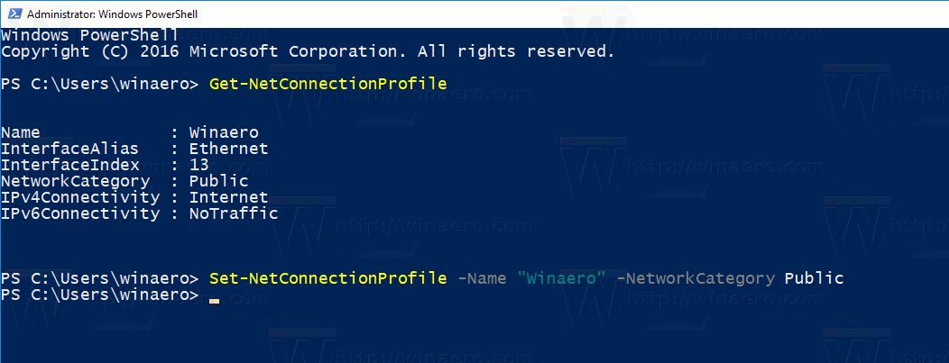 Change network location type with PowerShell in Windows 10