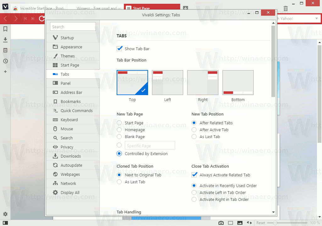 Vivaldi 1.10: Replace New Tab Page With Extensions Vivaldi 1.10: Replace New Tab Page With Extensions
