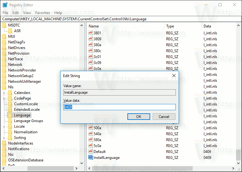 Find Default System Language in Windows 10