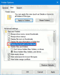 Show Full Path in Title Bar of File Explorer in Windows 10