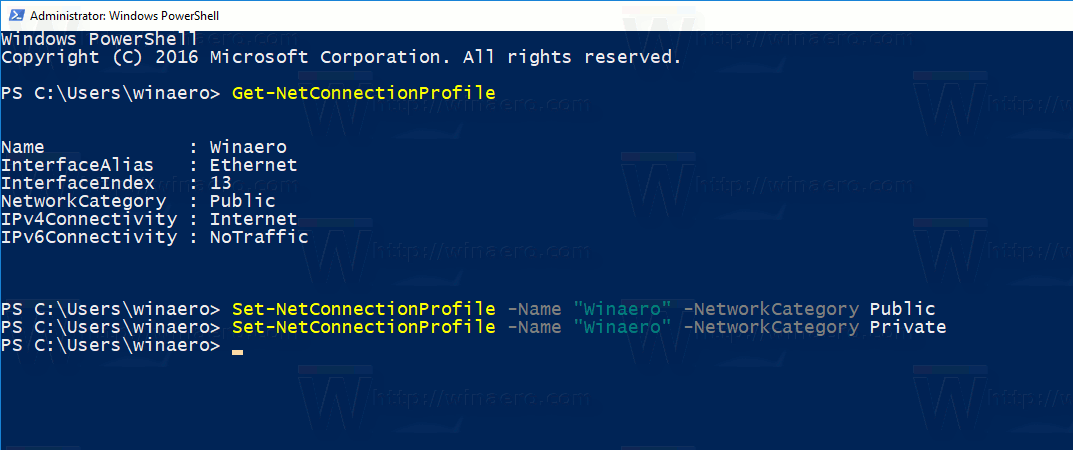 Change network location type with PowerShell in Windows 10