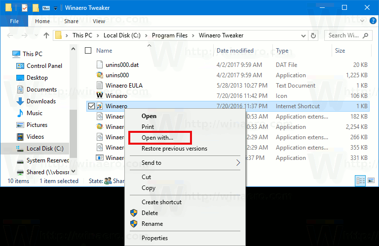 Add Open With to URL files in Windows 10