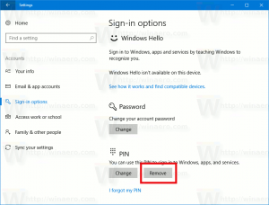 Remove PIN For a User Account in Windows 10