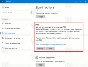 Remove PIN For a User Account in Windows 10