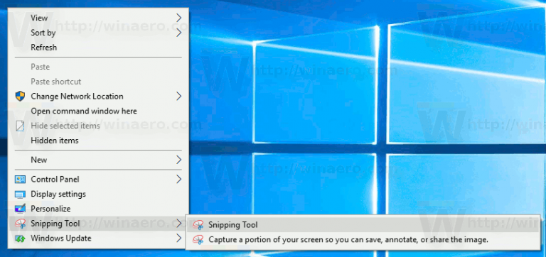 Add Snipping Tool Context Menu in Windows 10
