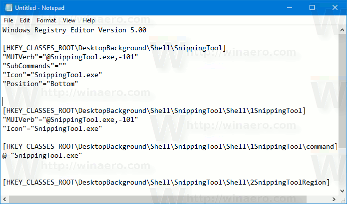 Add Snipping Tool Context Menu in Windows 10