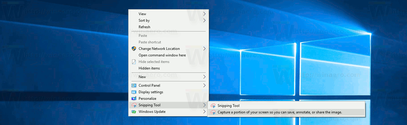 Add Snipping Tool Context Menu in Windows 10