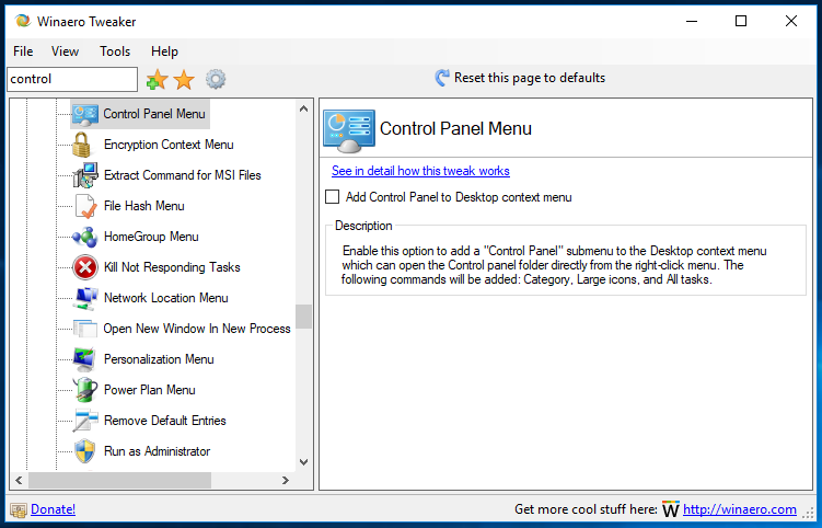 Add Control Panel Context Menu In Windows 10