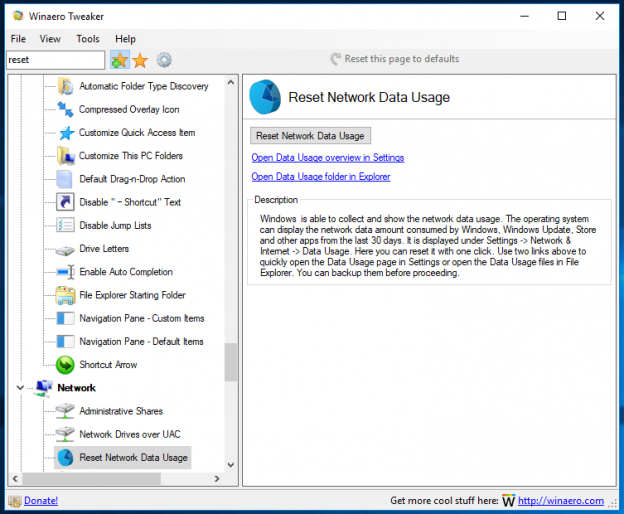 Reset Network Data Usage in Windows 10