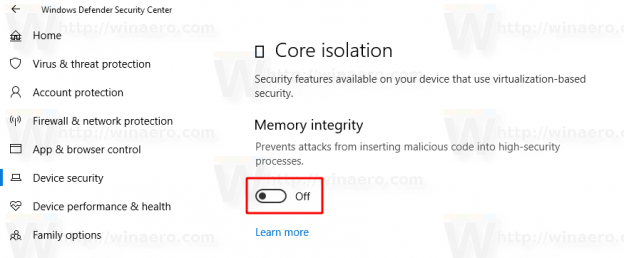 Enable Core Isolation Memory Integrity in Windows 10
