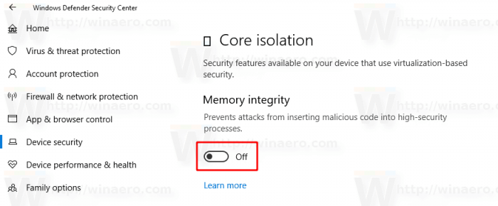 Enable Core Isolation Memory Integrity in Windows 10