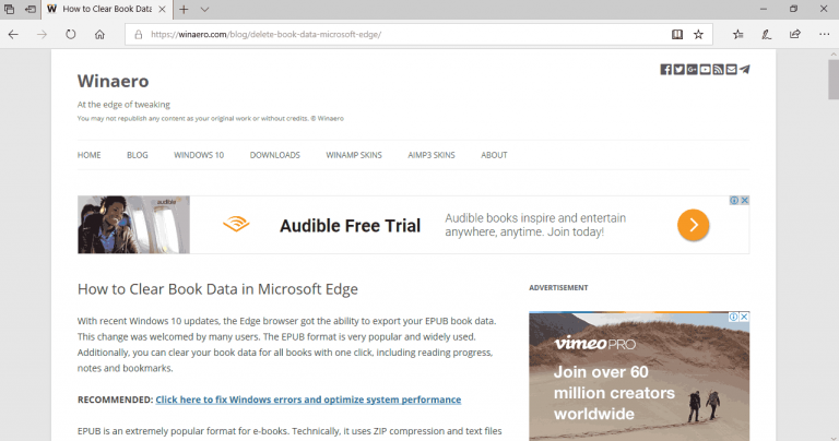 Enable Reading View in Microsoft Edge
