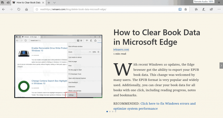 Enable Reading View in Microsoft Edge
