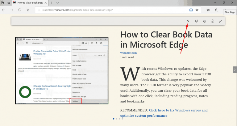Enable Reading View in Microsoft Edge