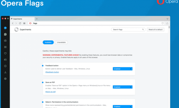 Opera 52: A new opera:flags page