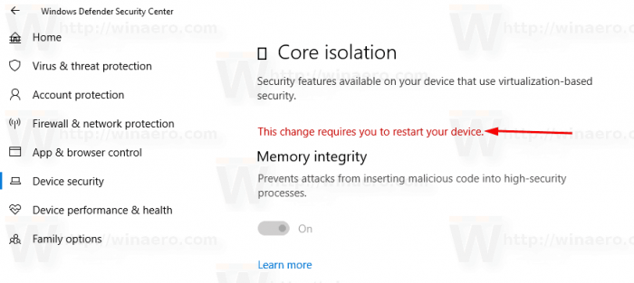 Enable Core Isolation Memory Integrity in Windows 10