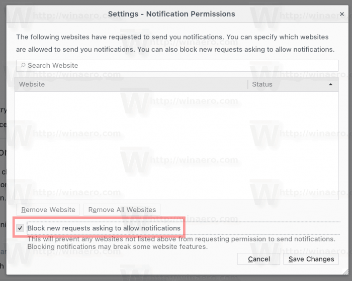 Disable Notification Requests for All Sites in Firefox