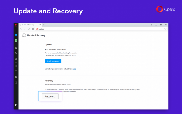 Opera 54: Update & Recovery Options